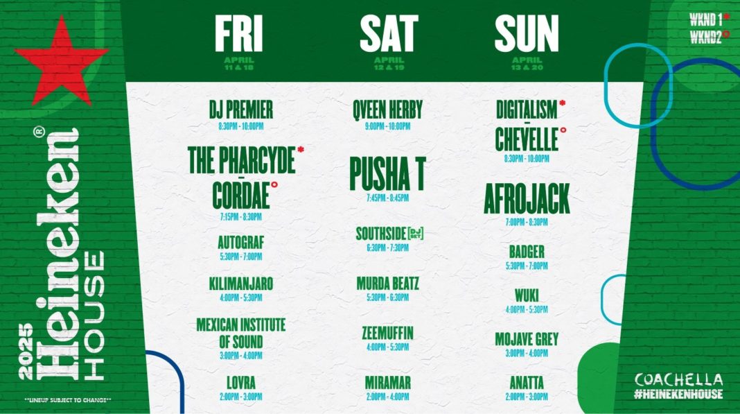 Heineken House Returns to Coachella 2025 with Pusha T, Afrojack, Cordae ...