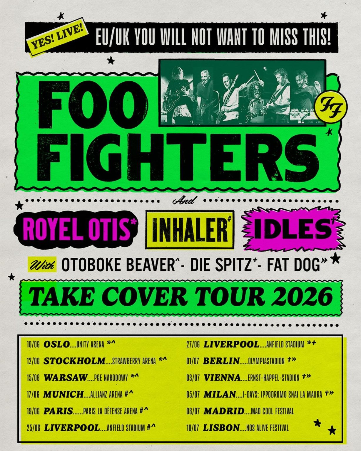 Foo Fighters Announce 'Take Cover Tour 2026' Across Europe, UK, and ...