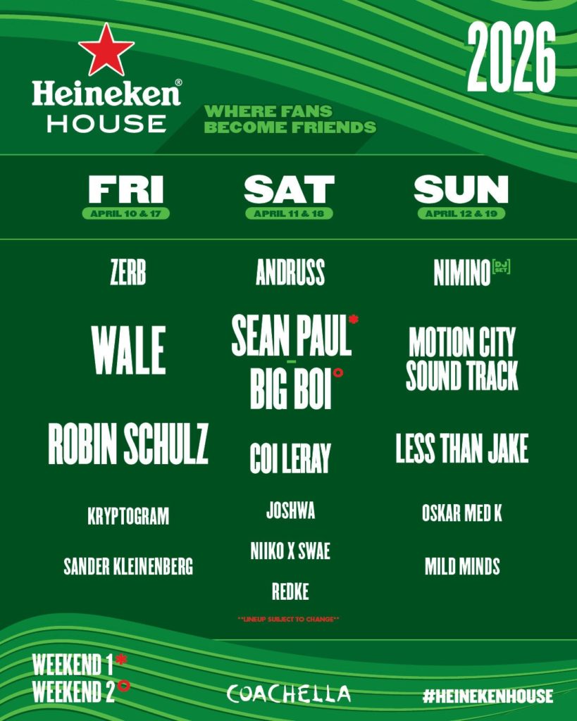 Heineken House Returns To Coachella With Sean Paul, Big Boi And Stacked ...